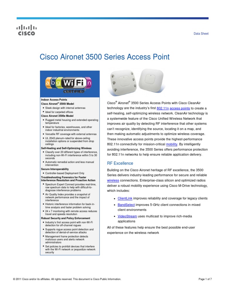 Cisco Aironet 3500 AP DataSheet | PDF | Ieee 802.11 ...