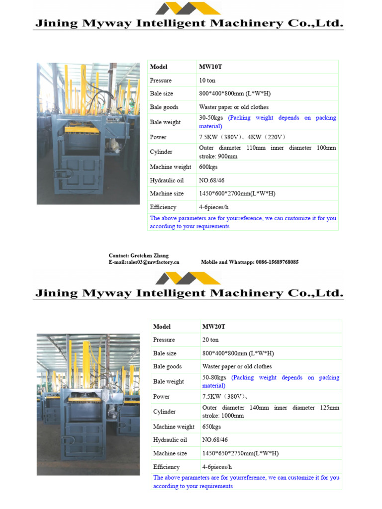 Hydraulic Baling Machine catalogue-MYWAY | PDF | Mechanical Engineering