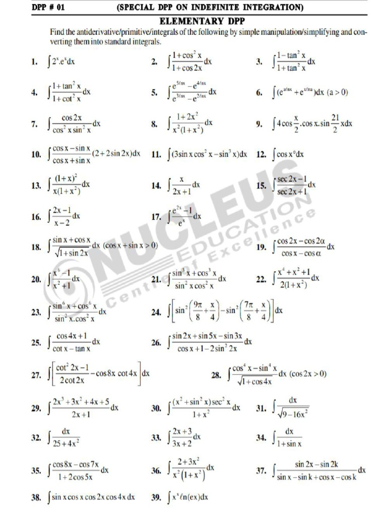 Indefinite Integration Dpp-1 Nucleus | PDF
