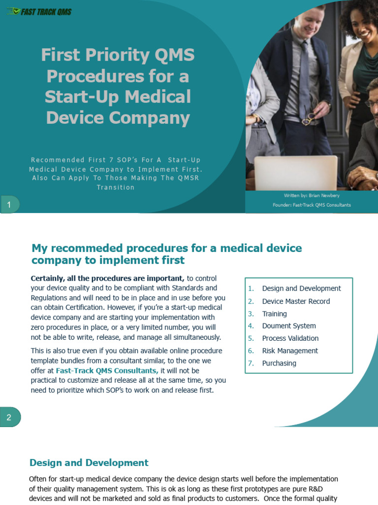 First Priority QMS Procedures For A MedTech Start-Up | PDF | Quality ...