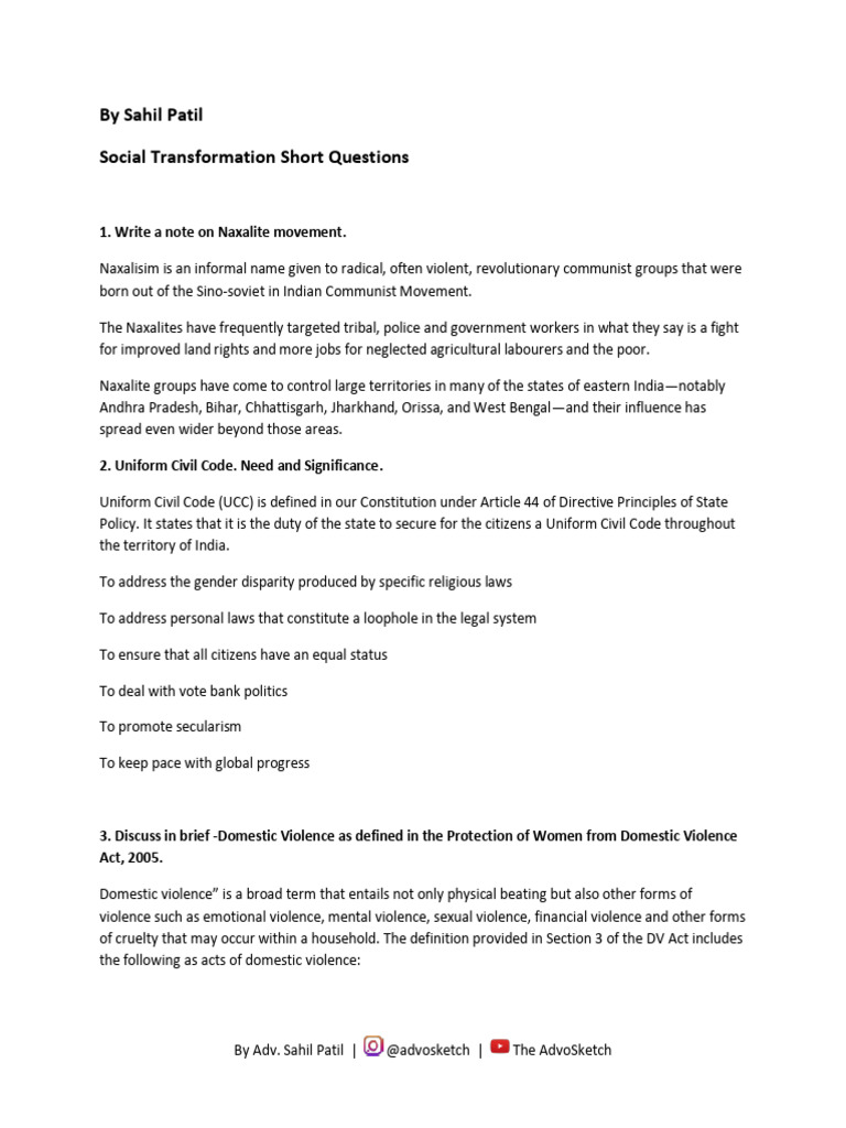 Paper I - SN - Law & Social Transformation in India | PDF | Mediation | Child Abuse