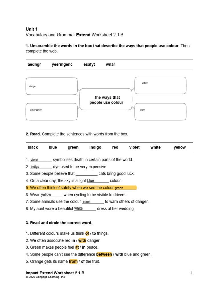 Impact Extend Worksheet 2.1.B | PDF | Yellow | Color