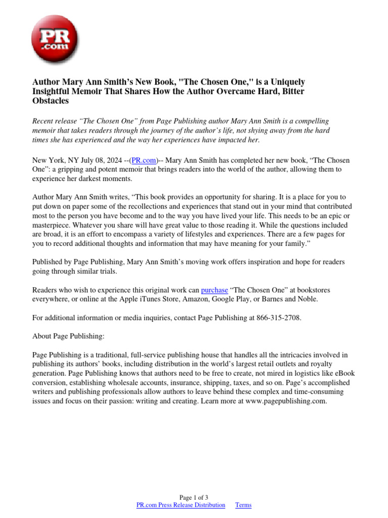 Author Mary Ann Smith's New Book, "The Chosen One," Is A Uniquely ...
