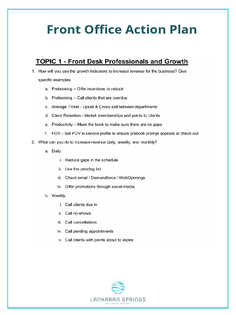 Front Office Action Plan | PDF | Business