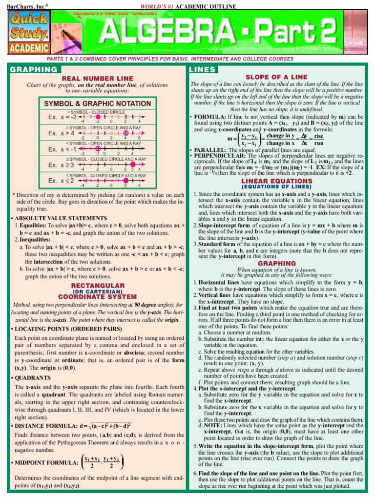 BarCharts QuickStudy Reference Guide Algebra II | PDF