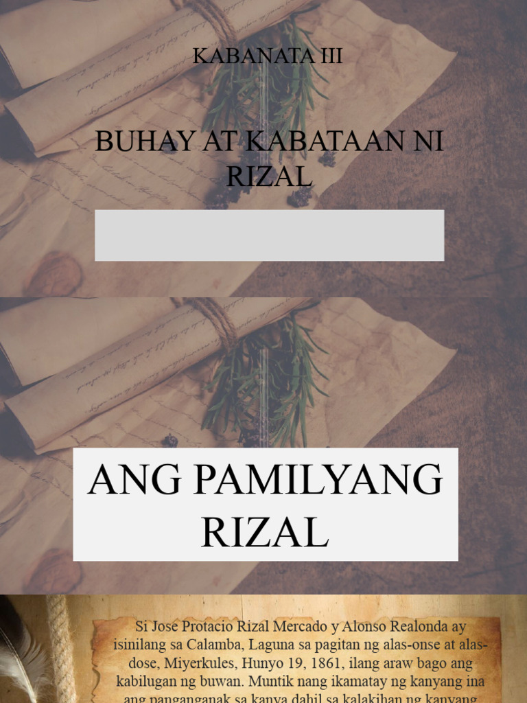 Kabanata Iii Buhay at Kabataan Ni Rizal | PDF