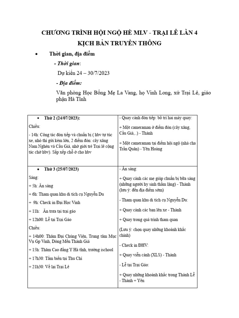 kịch bản truyền thông hội ngộ MLV 2023 | PDF