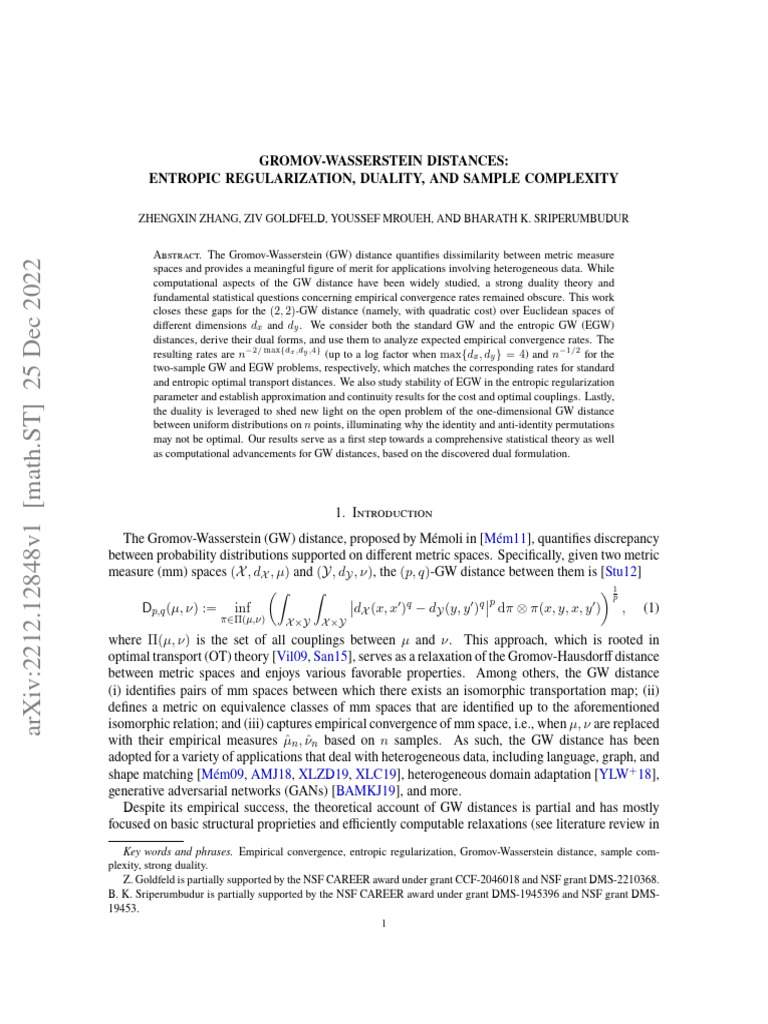 Gromov-Wasserstein: Entropic Regularization & Duality | PDF | Distribution (Mathematics ...