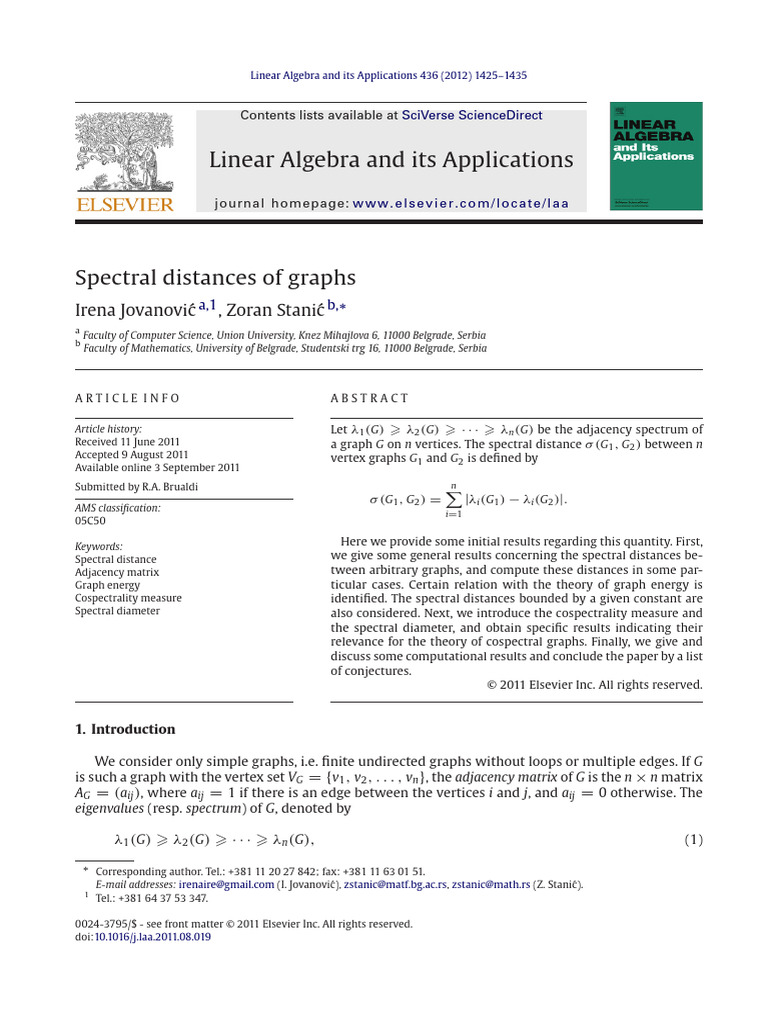 Spectral Distances On Graphs | PDF | Algebra | Mathematical Analysis