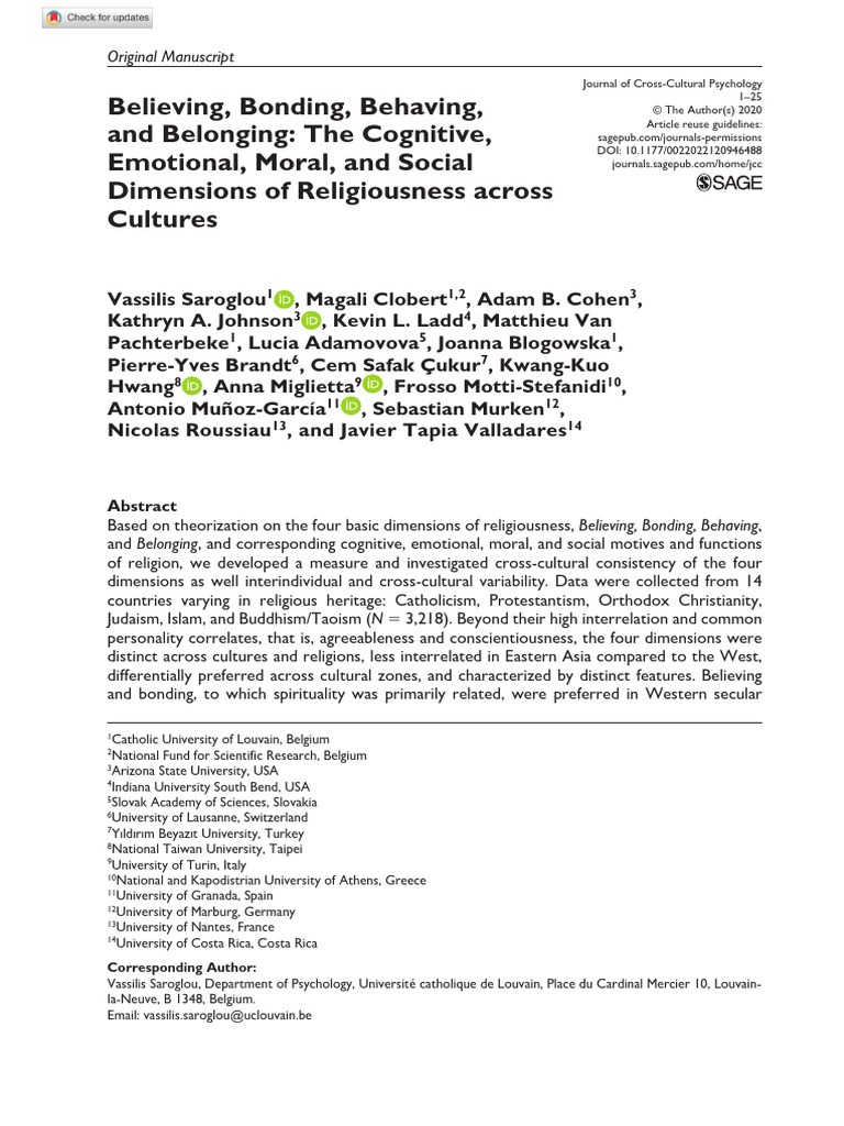 Believing, Bonding, Behaving, and Belonging: The Cognitive, Emotional ...