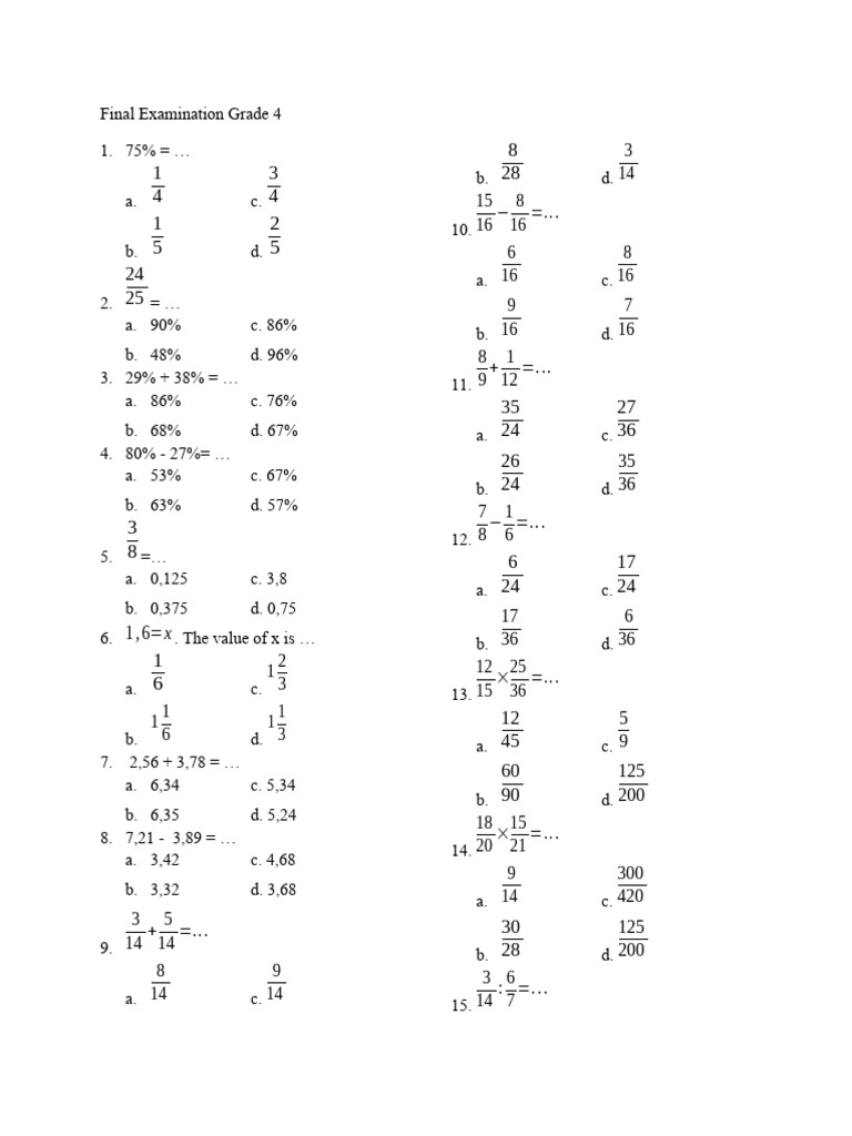 Grade 4 Mathematics Final Exam | PDF | Area | Length