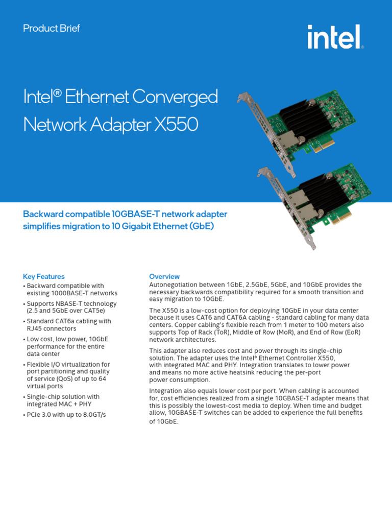 Intel X550-T2 10G 雙埠RJ45 伺服器網路卡 (Bulk) Datashee X550T2BLK | PDF ...