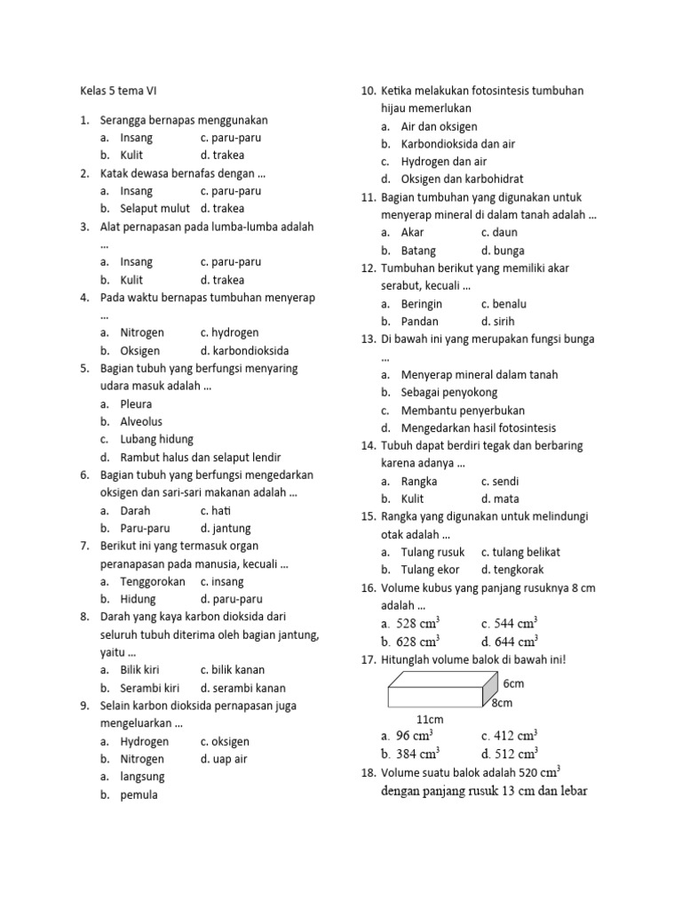 Soal latihan Kelas 5 tema VI | PDF