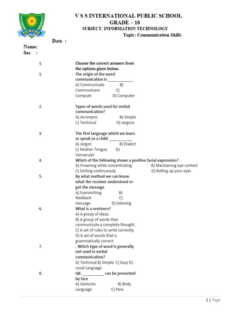 IT Communication Skills Worksheet | PDF | Communication | Human ...