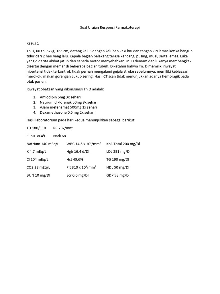 Soal Uraian Responsi Farmakoterapi | PDF | Pengembangan Diri