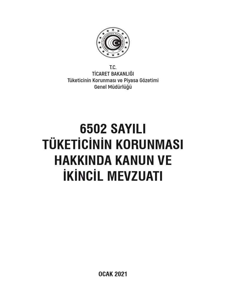 Tuketicinin Korunmasi Hakkinda Kanun 6502 Ocak 2021 | PDF