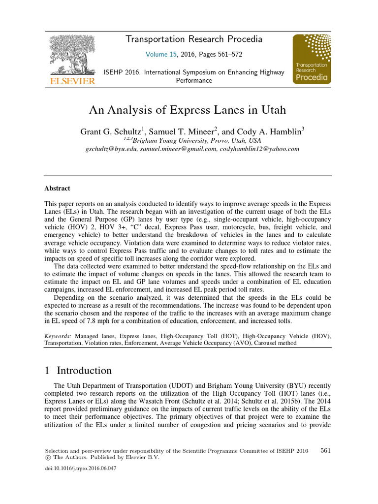 An Analysis of Express Lanes in Utah 2016 Transportation Research ...