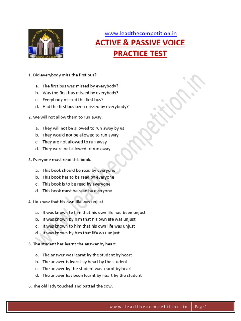 Active and Passive Voice Questions | PDF