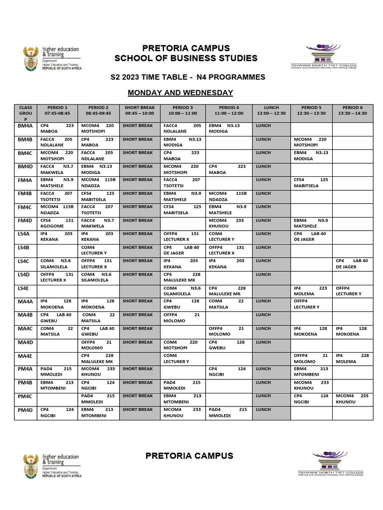 Revised Time Table S2 2023 | PDF