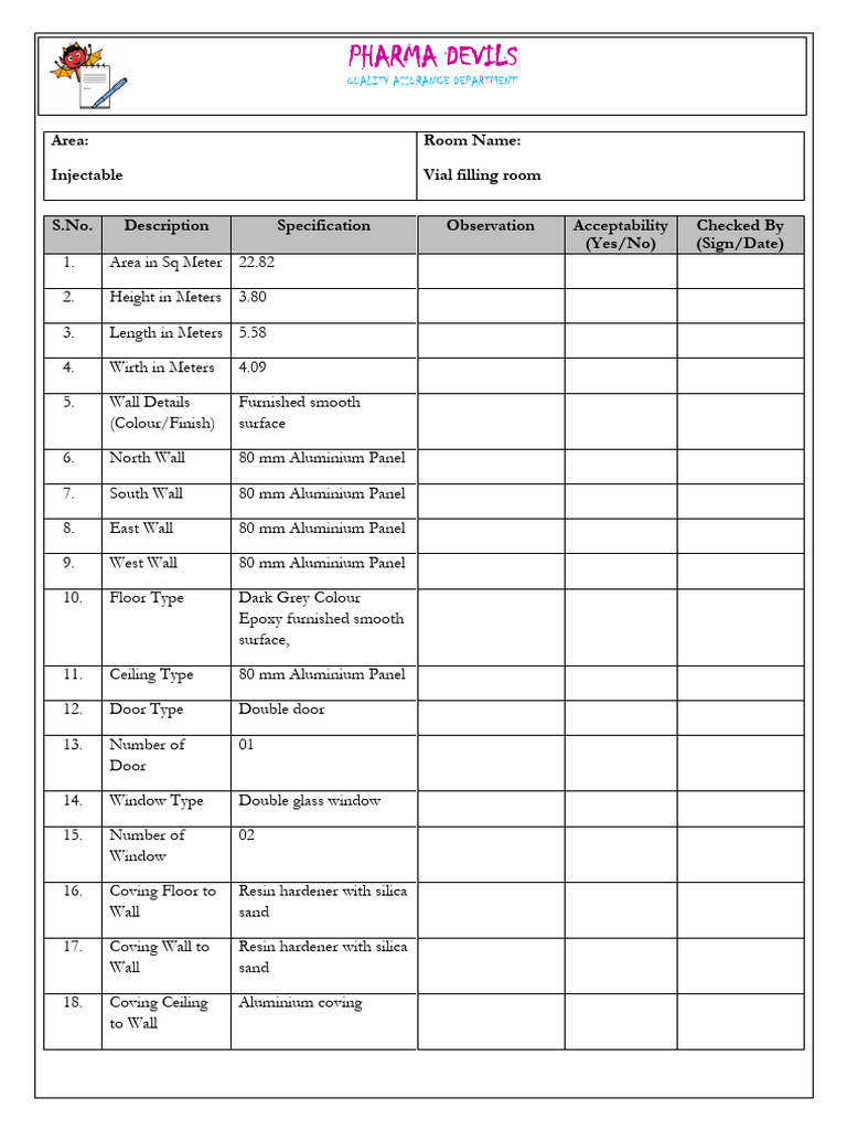Dry Powder Injection Filling Area | PDF | Building Materials | Materials
