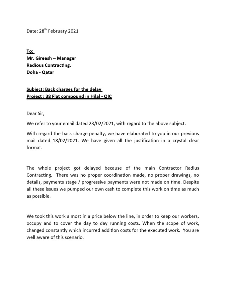 Back Charges Dispute for Hilal Project | PDF | Business | Law