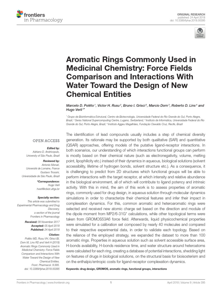 Aromatic Rings Commonly Used in Medicinal Chemistr | PDF | Drug Design ...