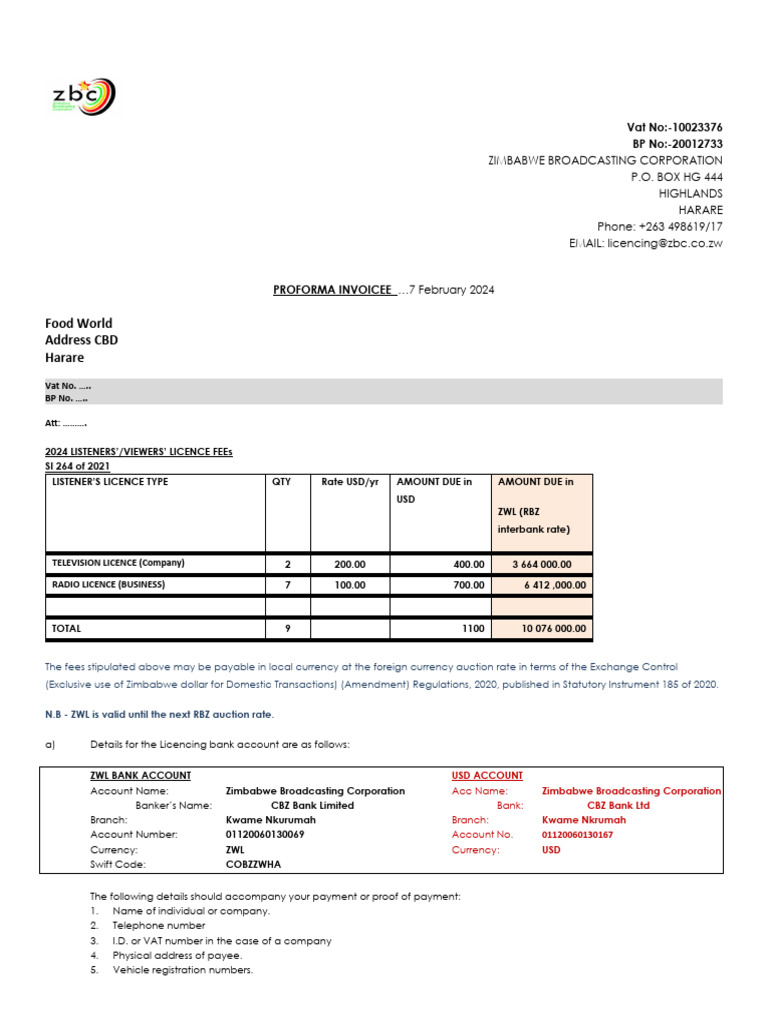 Proforma Invoice To Template 23 | PDF | Banks | Payments