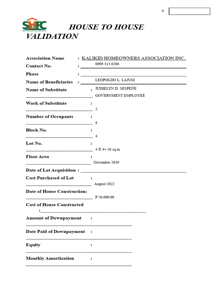 House Validation Form for Homeowners | PDF | Law