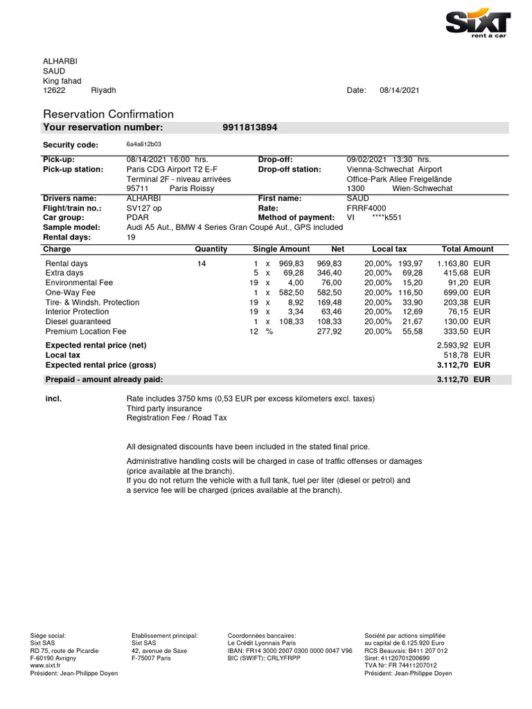 Reservation Confirmation | PDF | Fee | Credit Card