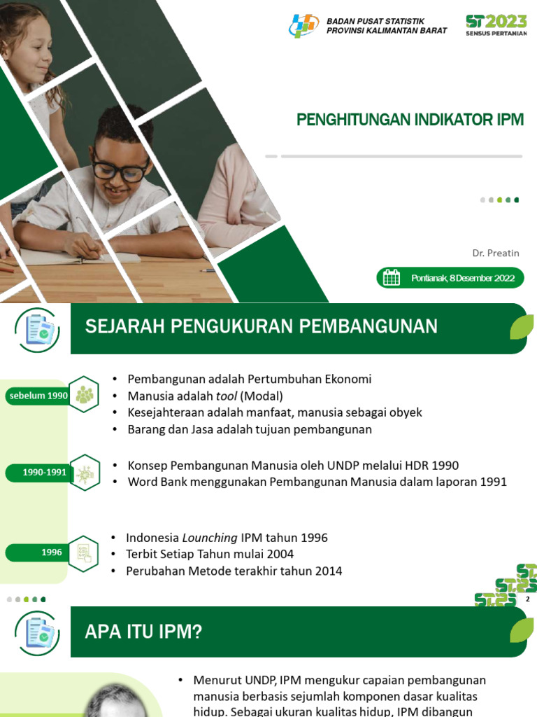 3. METODE PENGHITUNGAN INDIKATOR IPM (PAPARAN BPS PROP KALBAR - 2023) | PDF