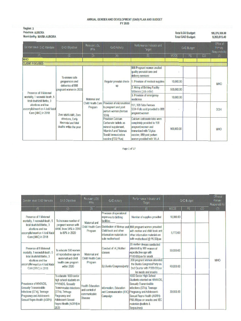 GAD Plan 2020 | PDF