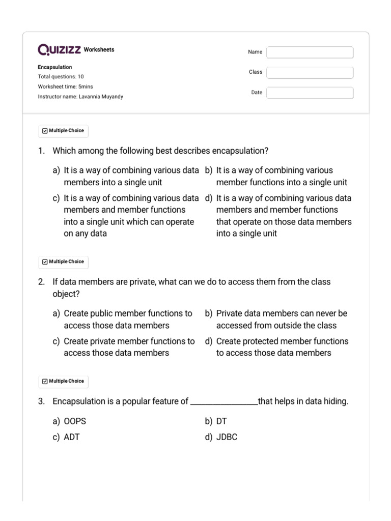 Encapsulation _ Quizizz | PDF | Method (Computer Programming) | Class ... Encapsulation _ Quizizz | PDF | Method (Computer Programming) | Class ...