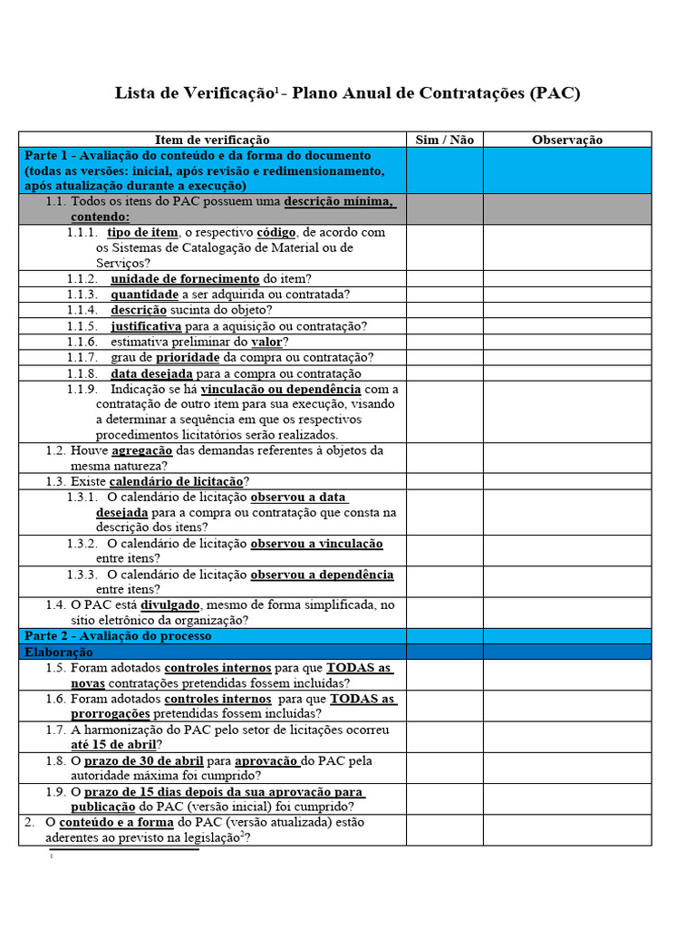 Checklist PAC Completo | PDF