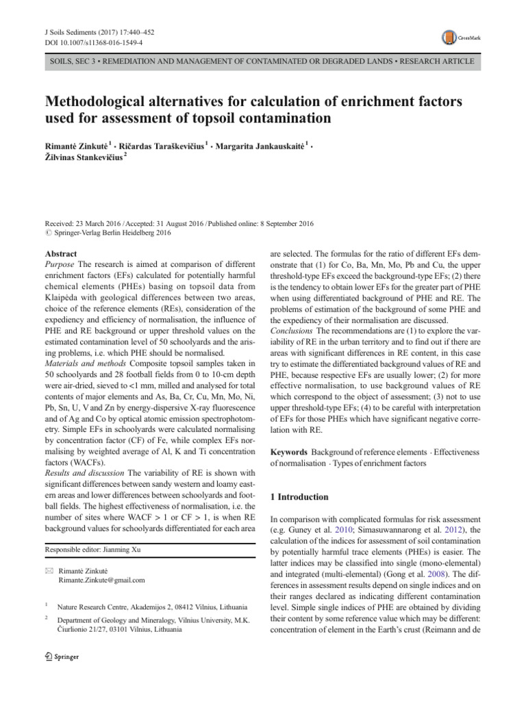 Methodological Alternatives For Calculation Of Enrichment Factors Used