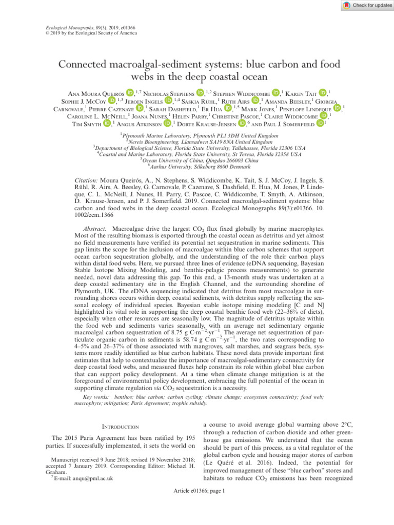 Ecological Monographs - 2019 - Queirós - Connected Macroalgal Sediment ...