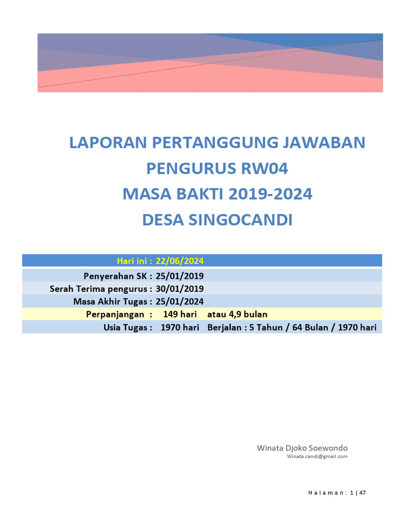 Laporan Pertanggungjawaban Pengurus RW04 Periode 2019 - 2024 | PDF