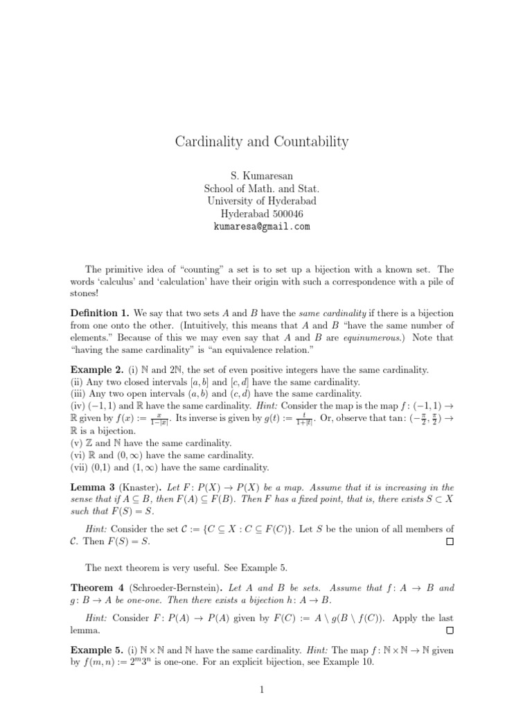 Cardinality and Countability | PDF | Mathematical Analysis | Mathematics