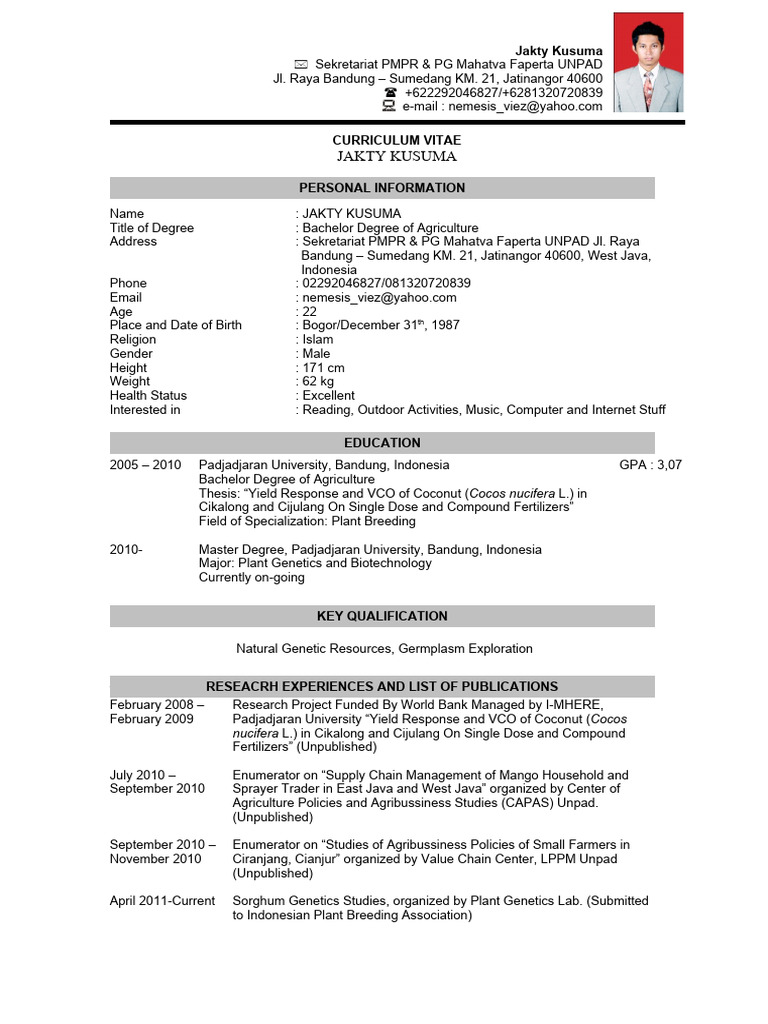 CV in English (Aberystwyth) | PDF | Plant Breeding | Indonesia