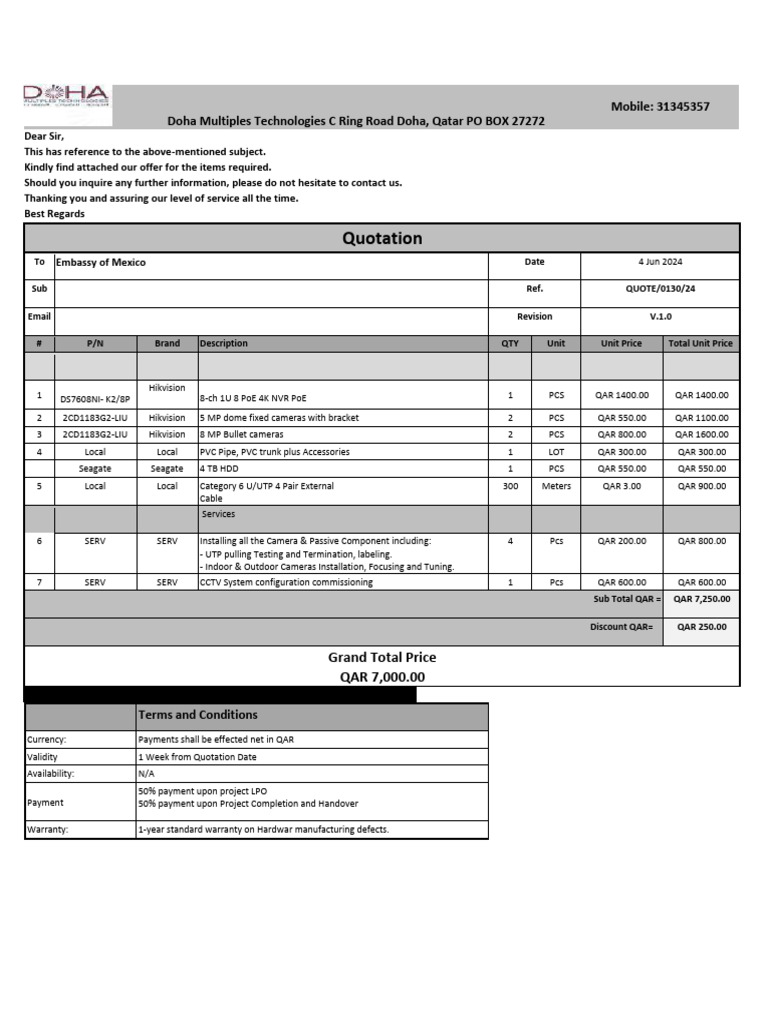 Quotation Emb of Mex | PDF | Equipment