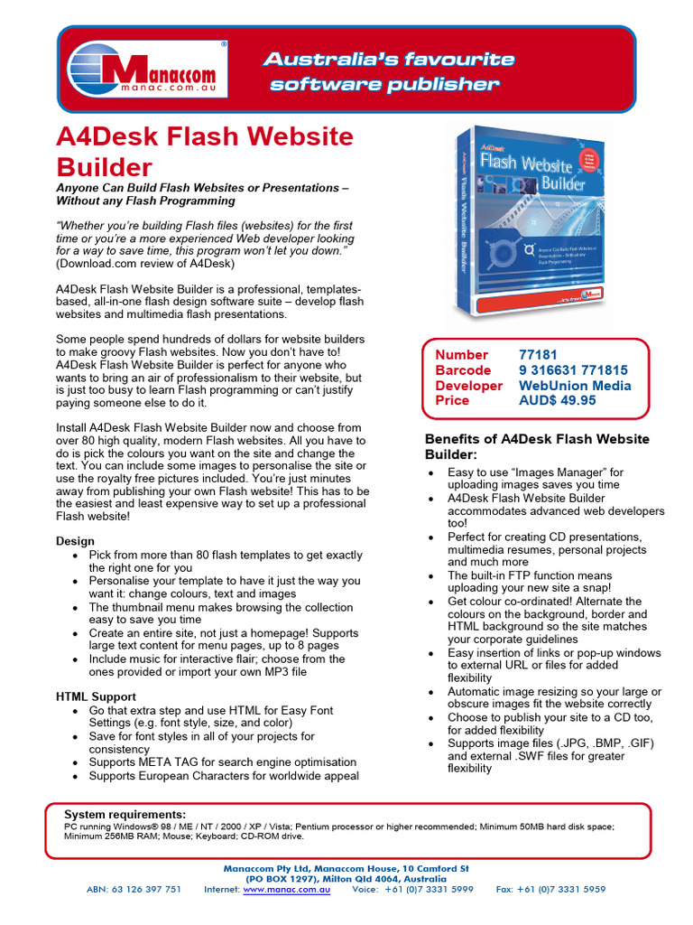 A4Desk Flash Website Builder | PDF | Adobe Flash | Html