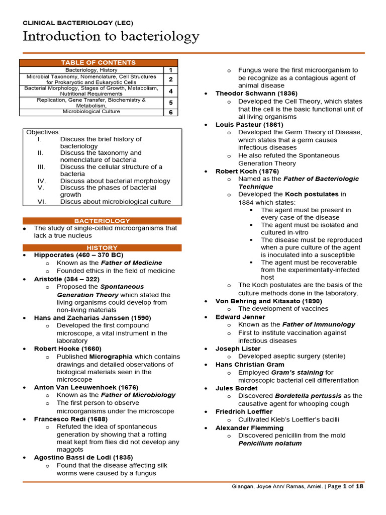 MT111 Lecture Introduction To Bacteriology | PDF | Disinfectant ...
