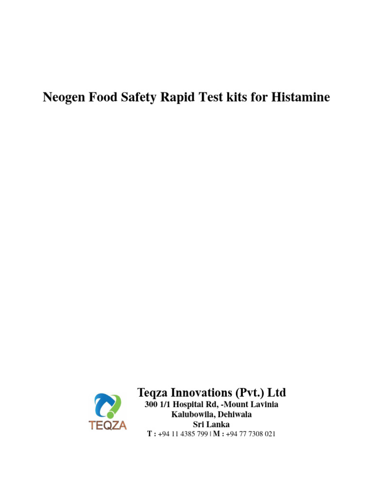 Histamine Test From Neogen | PDF | Elisa