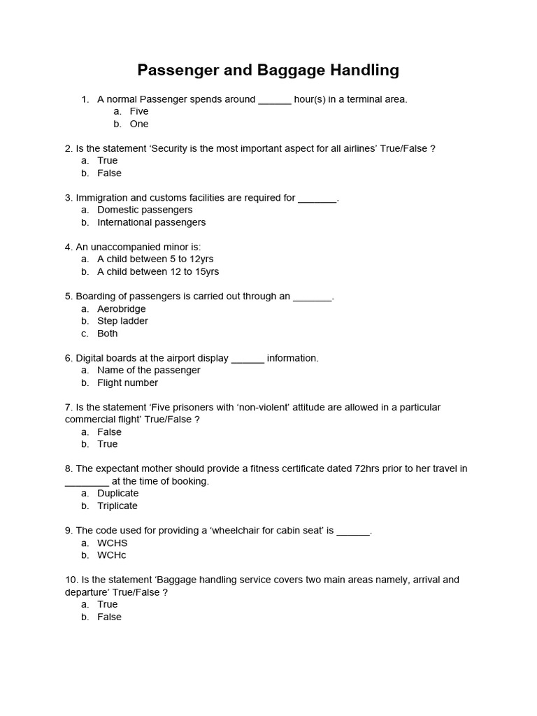 Passenger and Baggage Handling Test | PDF | Airport | Aviation