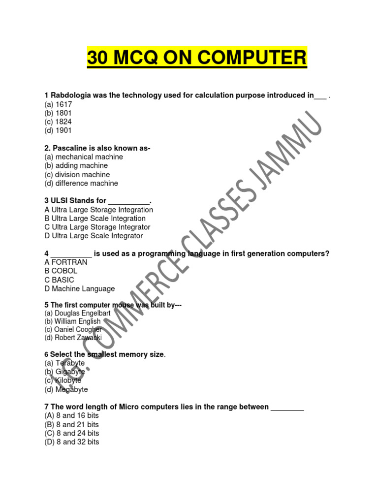 30 MCQ ON COMPUTER-1 | Download Free PDF | Printer (Computing) | Microsoft Excel
