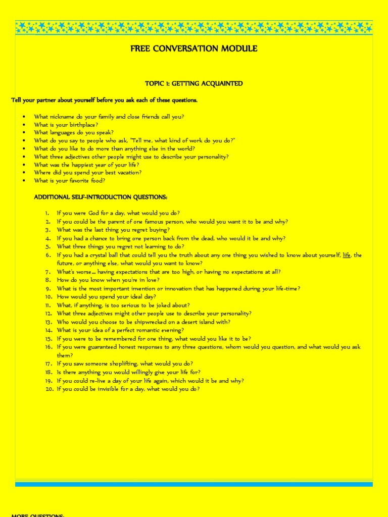 Free Conversation Module | PDF | English Language | Friendship