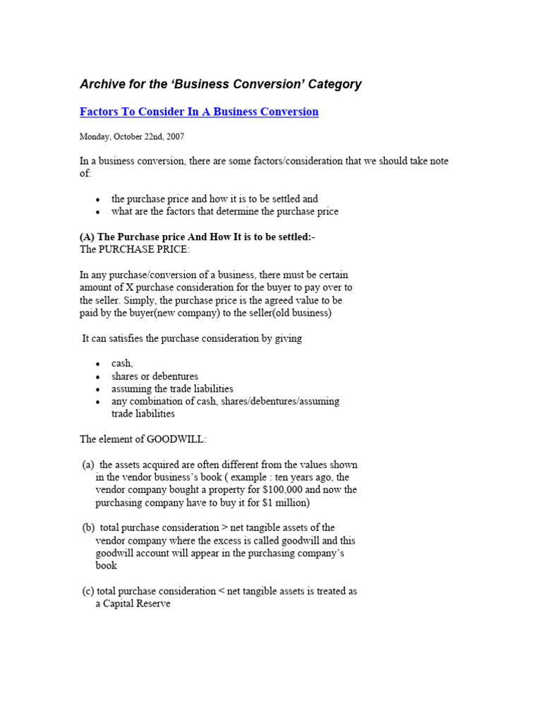 Classification of Business Combination | PDF | Goodwill (Accounting ...