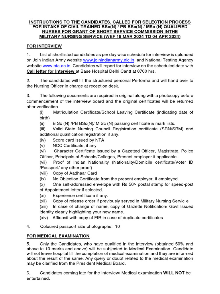 Military Nursing Service Interview Guide | PDF | Government And Personhood