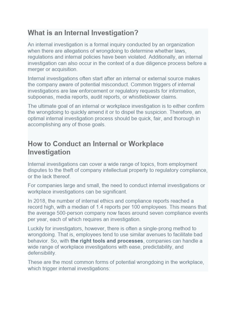 What is an Internal Investigation | PDF