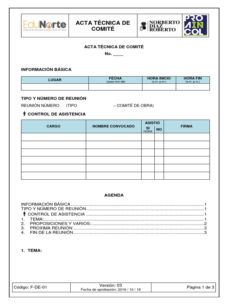 FORMATO DE ACTA DE COMITÉ | PDF