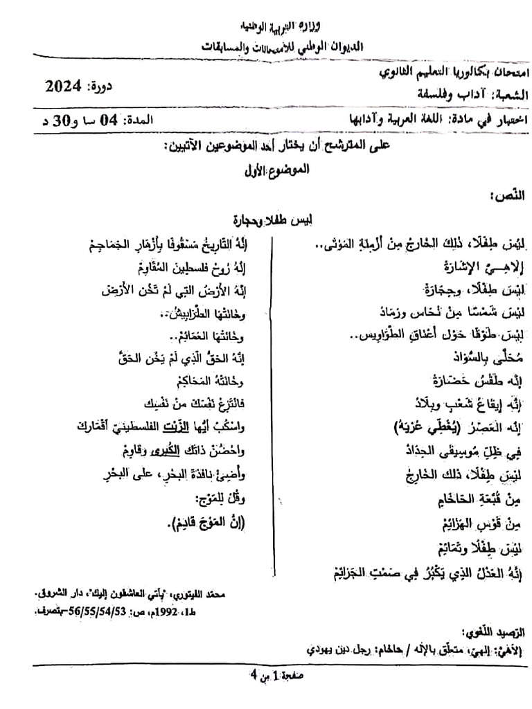 Bac Lit Arabe 2024 | PDF